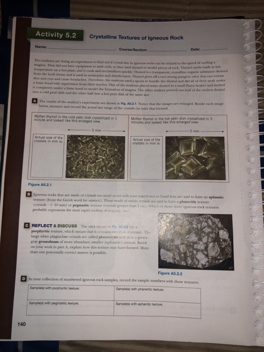 Activity 5.2 Crystalline Textures of Igneous Rock | Chegg.com