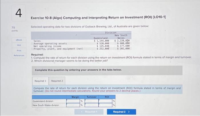 Solved Exercise 10-8 (Algo) Computing and Interpreting | Chegg.com