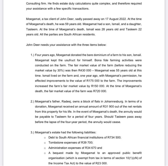 1.) Four years ago, Moegamat donated the bare | Chegg.com