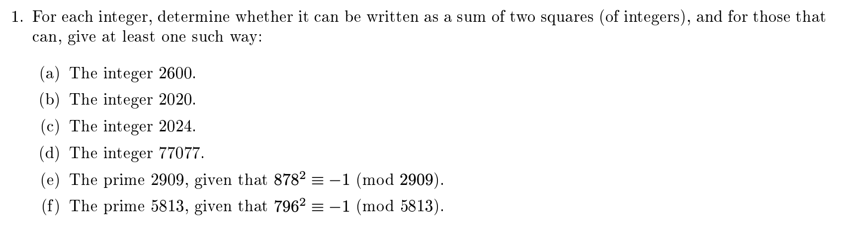 Solved Just e and f please! ﻿For each integer, determine | Chegg.com