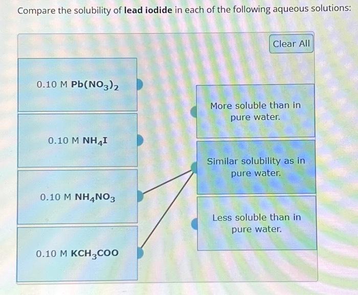 Solved Compare the solubility of lead iodide in each of the | Chegg.com
