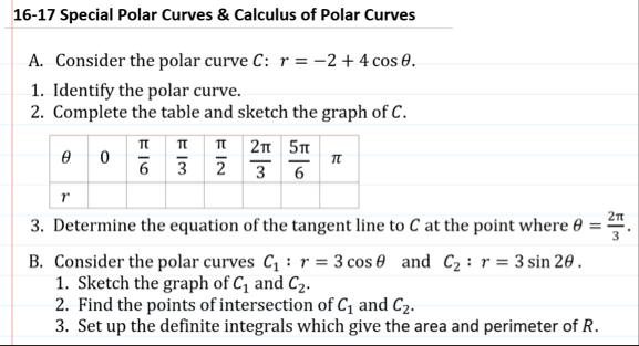 16-17 ﻿Special Polar Curves 16-17 ﻿Special Polar | Chegg.com