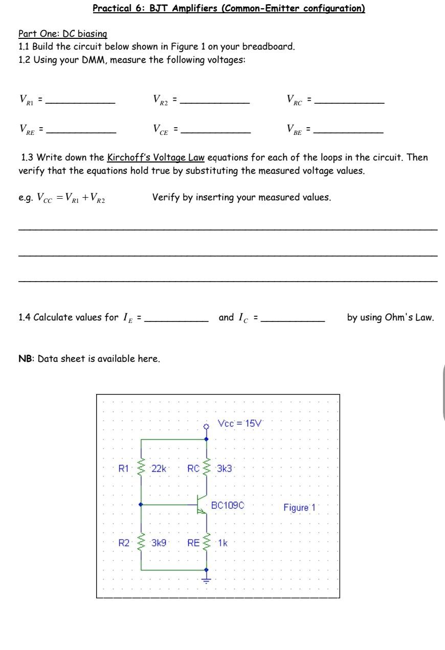 Solved Part One: DC biasing 1.1 Build the circuit below | Chegg.com