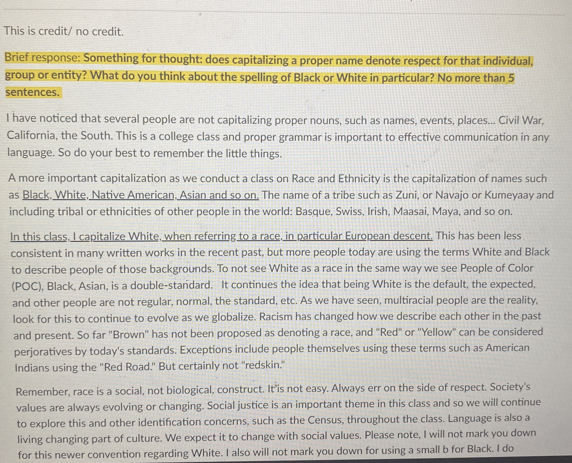 This is credit/ ﻿no credit.Brief response: Something | Chegg.com