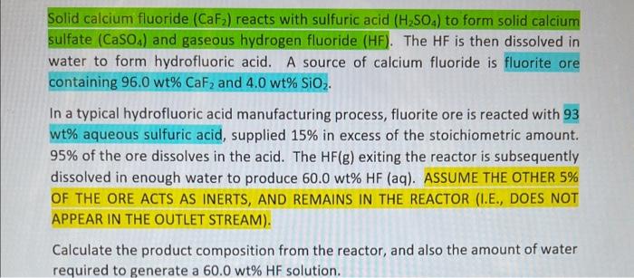 Solved Solid calcium fluoride (CaF2) reacts with sulfuric | Chegg.com