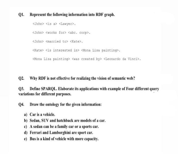 Solved Q1. Represent the following information into RDF | Chegg.com