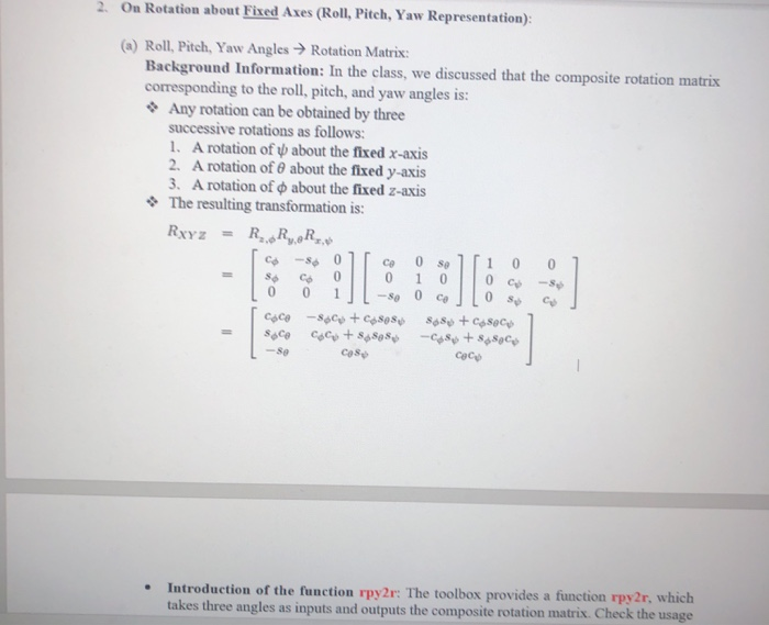 2. On Rotation about Fixed Axes (Roll, Pitch, Yaw | Chegg.com