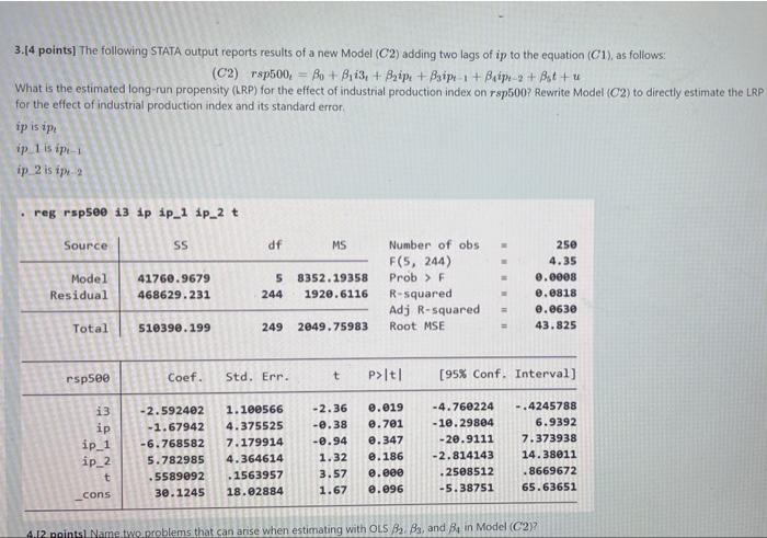 Solved 1 3.[4 points] The following STATA output reports | Chegg.com
