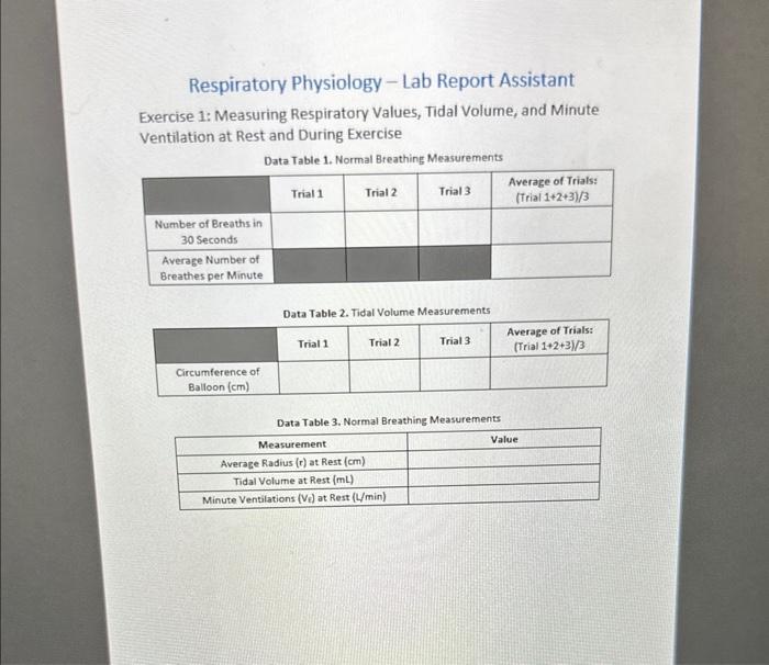 Respiratory Physiology - Lab Report Assistant | Chegg.com