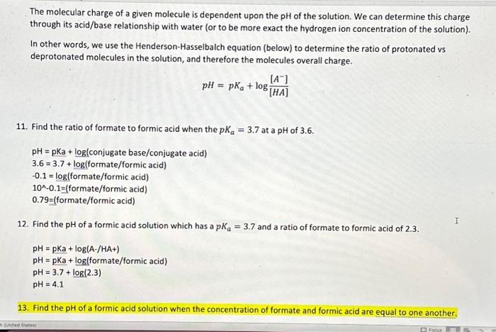 The molecular charge of a given molecule is dependent | Chegg.com