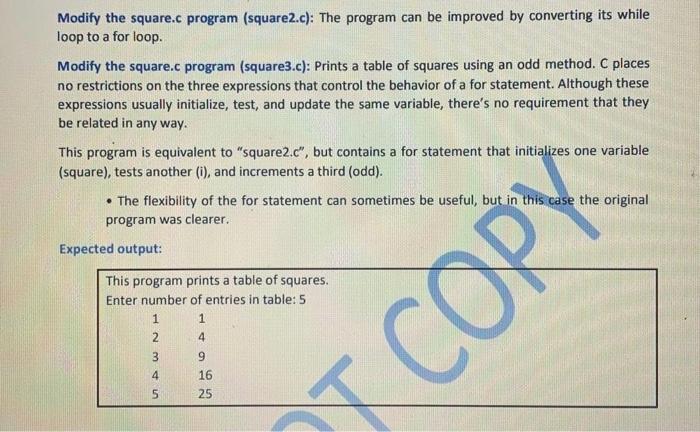 Solved Modify The Squarec Program Square2c The Program 
