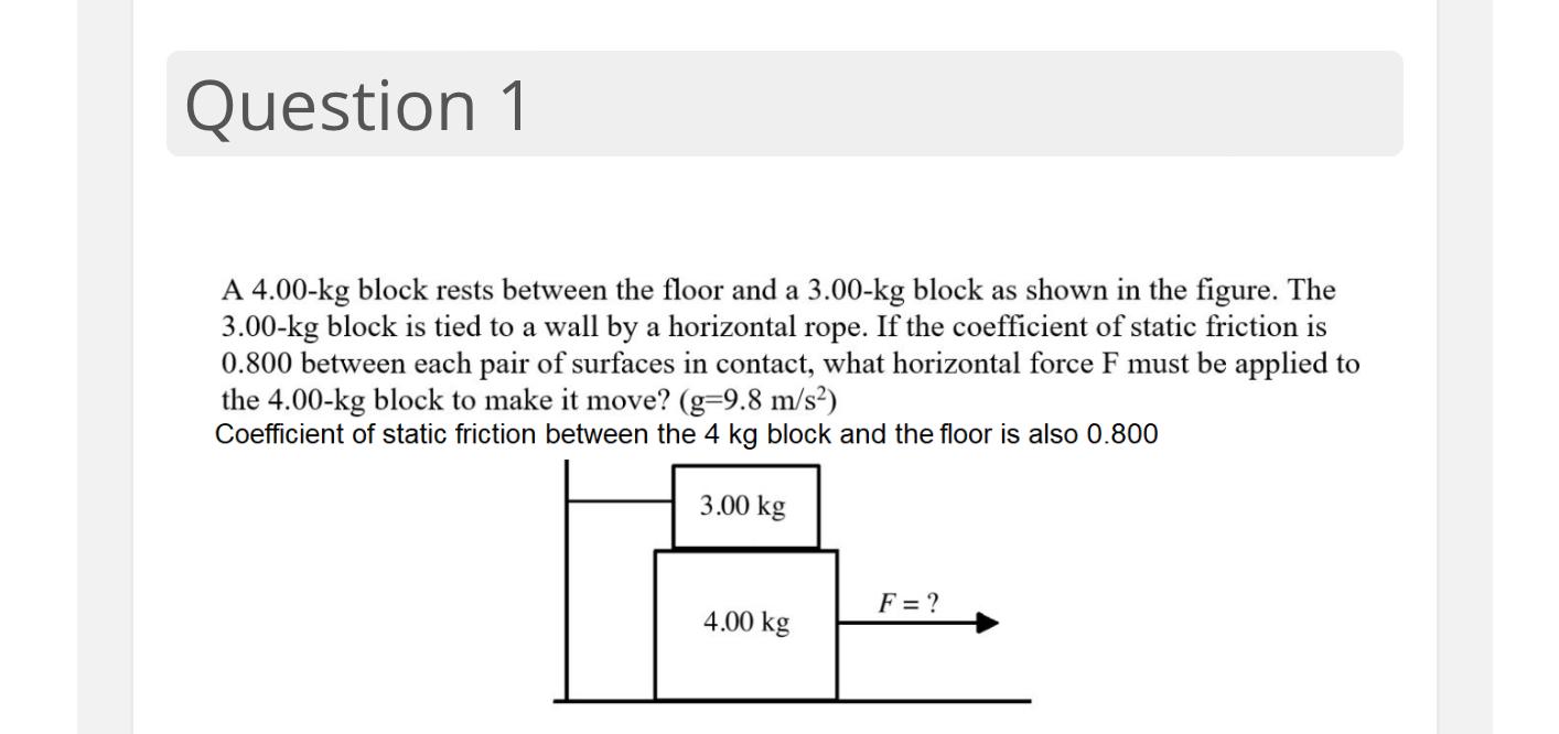 Solved Question 1A 4.00-kg block rests between the floor and | Chegg.com