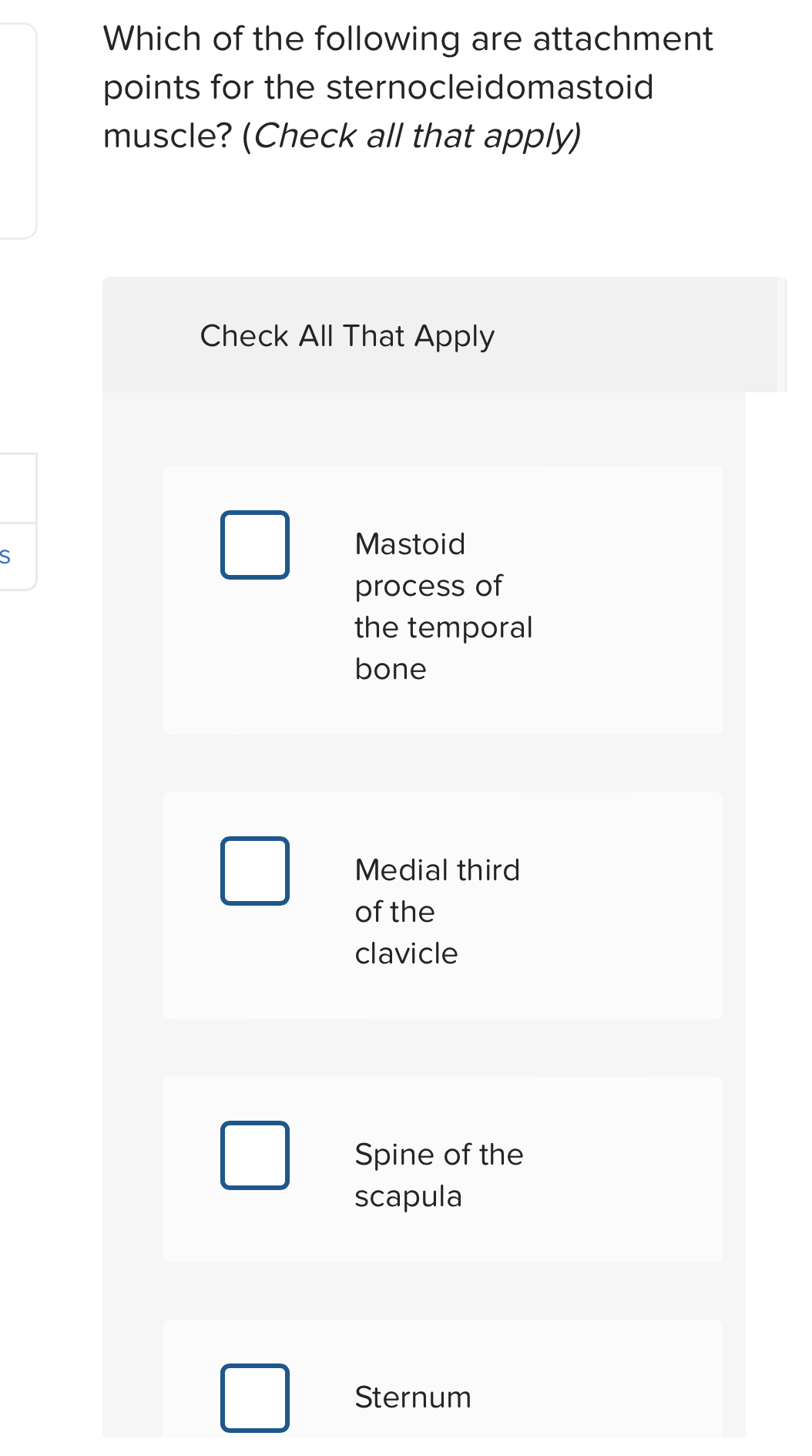Solved Which of the following are attachment points for the | Chegg.com