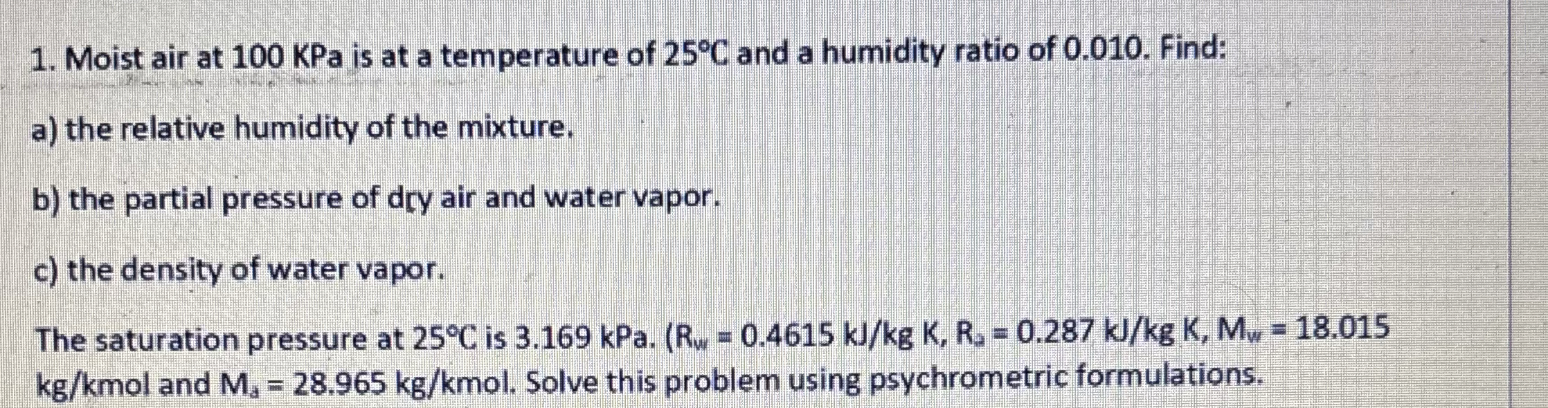 Solved Moist air at 100 ﻿KPa is at a temperature of 25°C | Chegg.com