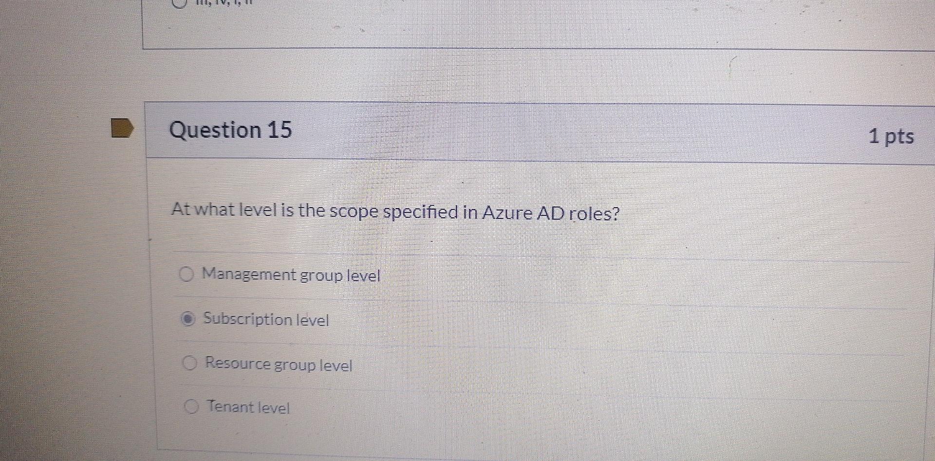 At what level is the scope specified in Azure AD | Chegg.com