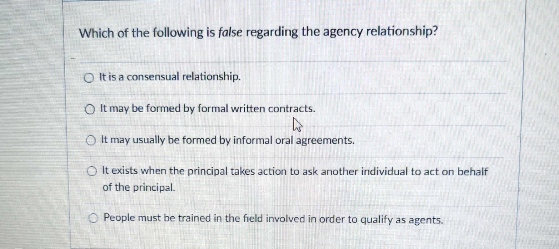 Solved Which of the following is false regarding the agency | Chegg.com