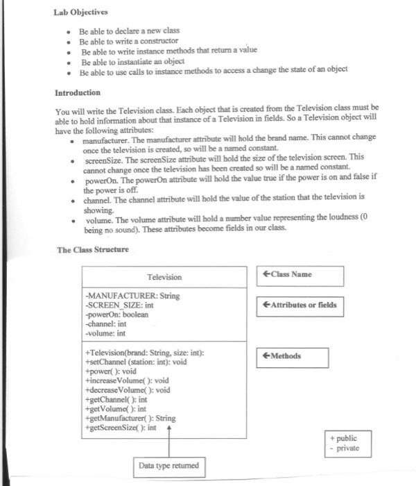 Solved Lab Objectives - Be able to declare a new class - Be | Chegg.com