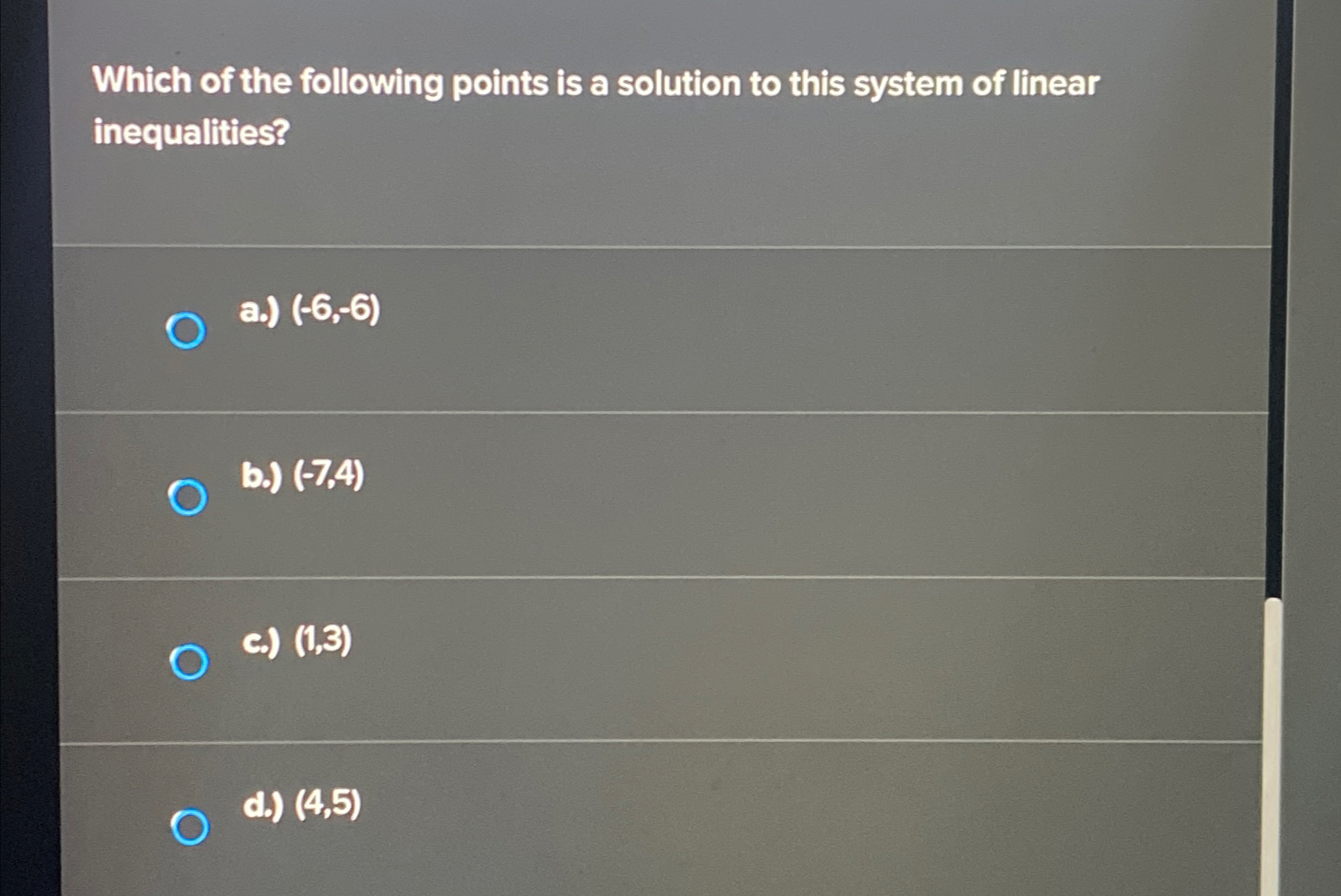 Solved Which of the following points is a solution to this | Chegg.com