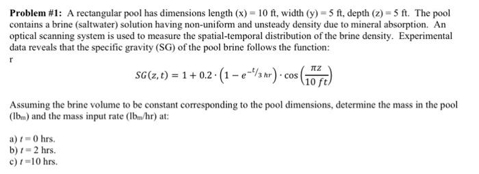 Solved Problem #1: A rectangular pool has dimensions length | Chegg.com