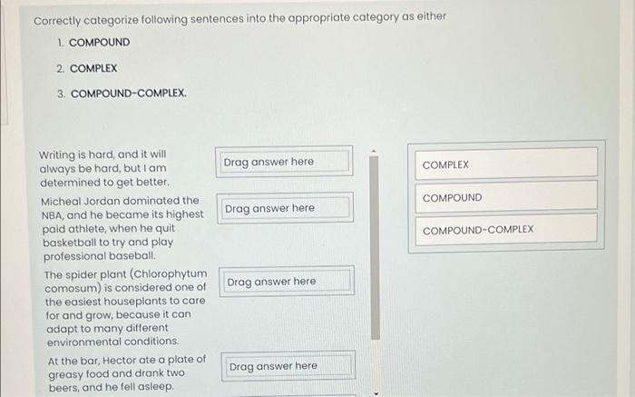 Correctly categorize following sentences into the | Chegg.com