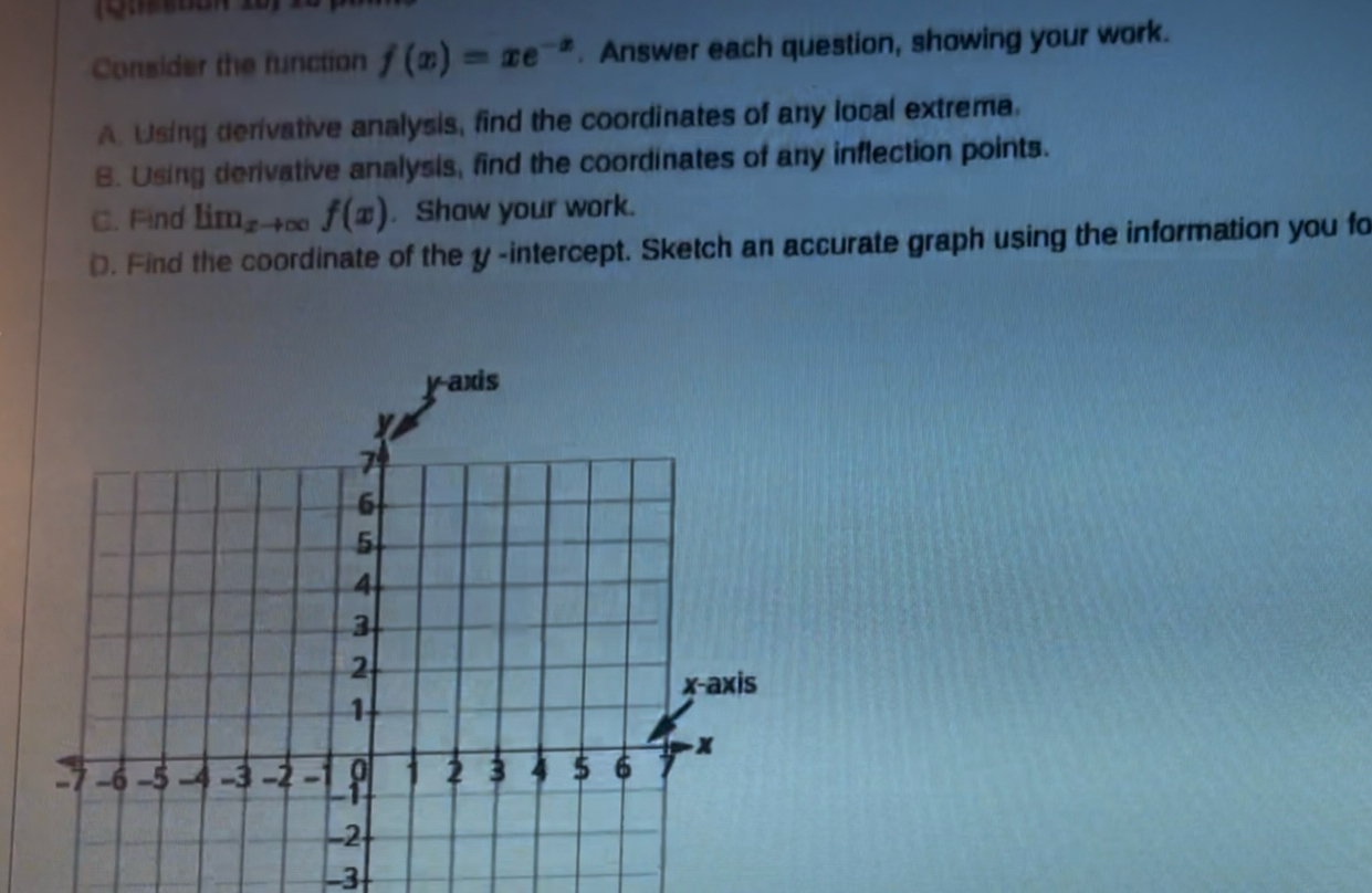 Solved Consider the finction f(x)=xe-x. ﻿Answer each | Chegg.com