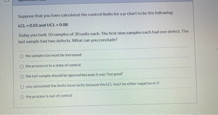 Solved Suppose that you have calculated the control limits | Chegg.com
