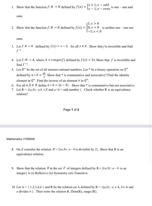 Solved 1. Show that the function f: N N defined by f(x) = { | Chegg.com