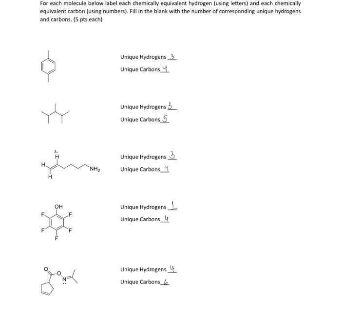 Solved For each molecule below label each chemically | Chegg.com
