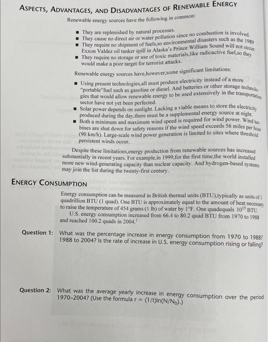 Solved ASPECTS, AdVANTAGES, AND DISADVANTAGES OF RENEWABLE | Chegg.com