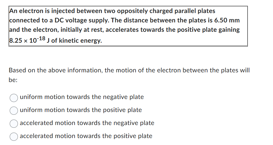 [solved] An Electron Is Injected Between Two Oppositely Cha