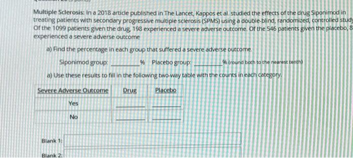 Solved Multiple Sclerosis: In a 2018 article published in | Chegg.com