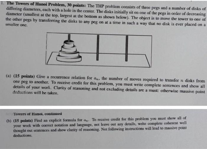 Solved 1. The Towers of Hanoi Problem, 30 points: The THP | Chegg.com
