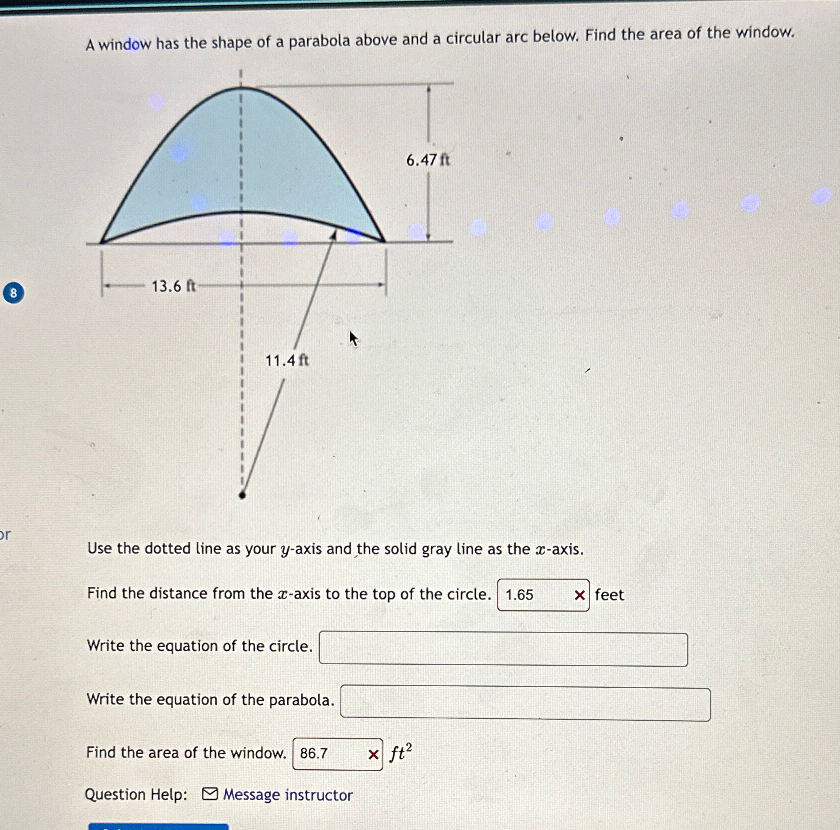 A window has the shape of a parabola above and a | Chegg.com