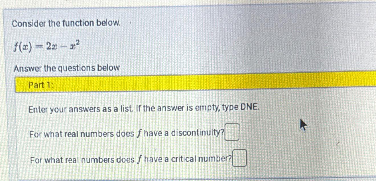Solved Consider The Function Below F X 2x X2answer The