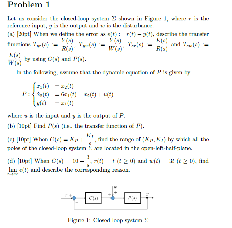 Solved Problem 1Let us consider the closed-loop system Σ | Chegg.com