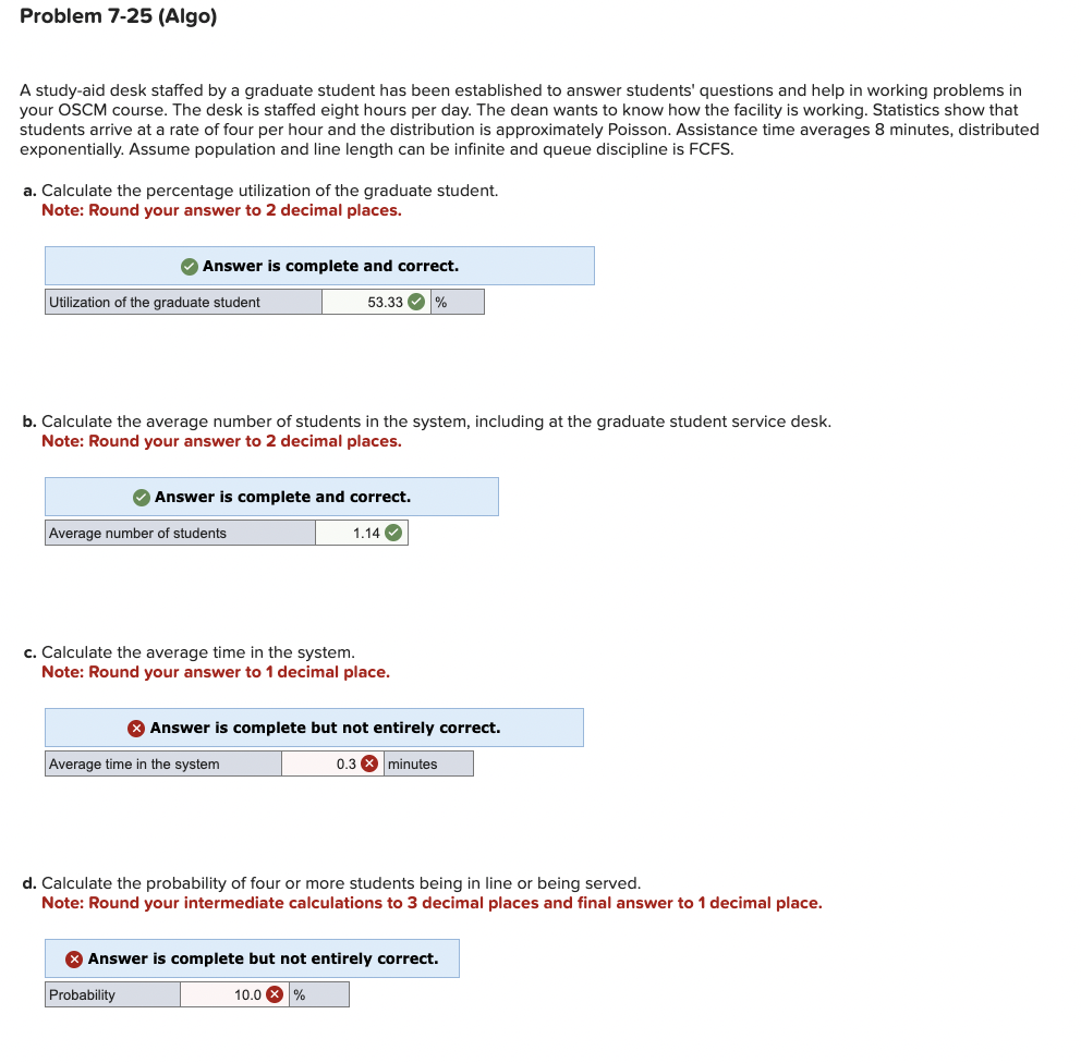Solved Problem 7-25 (Algo)A study-aid desk staffed by a | Chegg.com