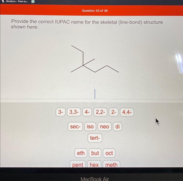 Solved Provide the correct IUPAC name for the skeletal | Chegg.com