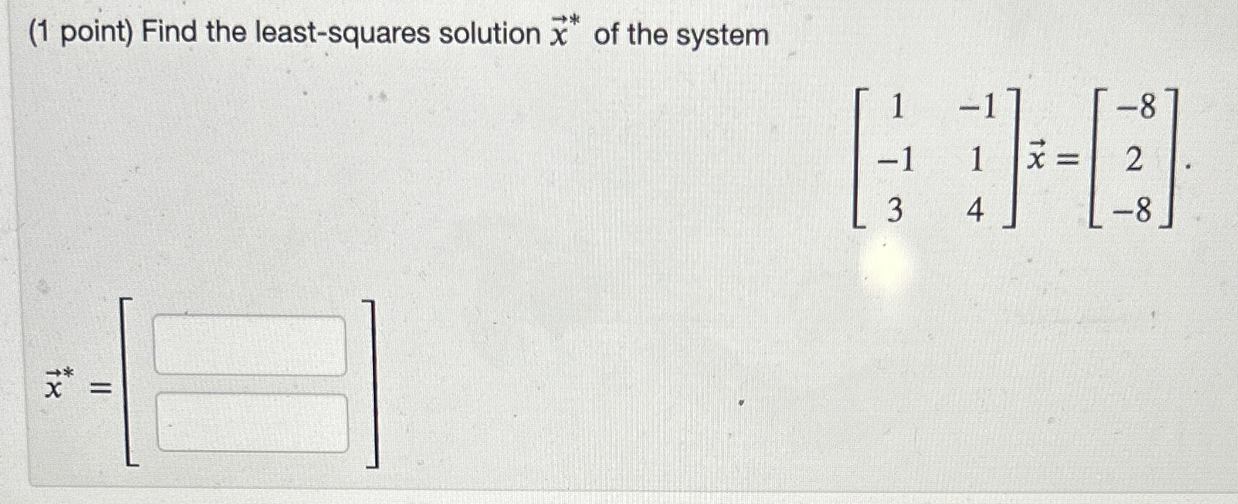 Solved (1 ﻿point) ﻿Find the least-squares solution vec(x)** | Chegg.com