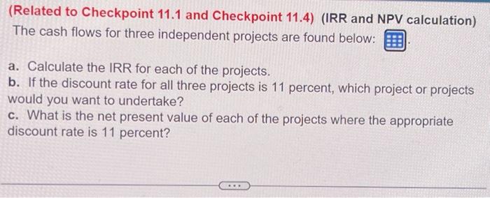 Solved (Related to Checkpoint 11.1 and Checkpoint 11.4) (IRR | Chegg.com