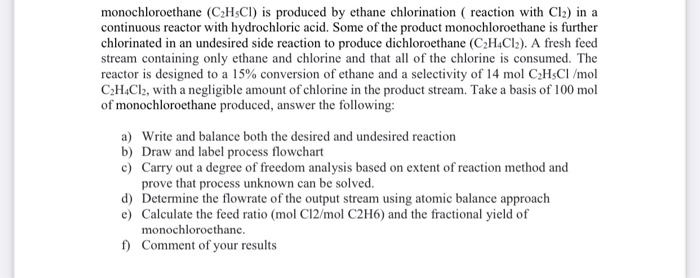 Solved monochloroethane (C2HCl) is produced by ethane | Chegg.com