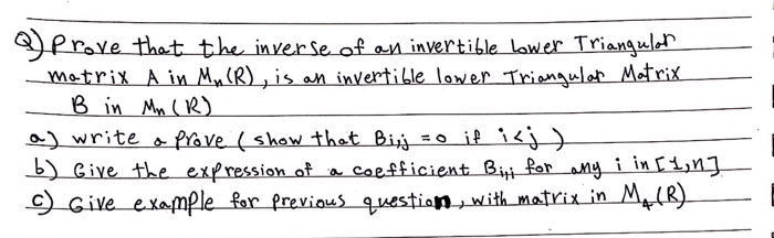 Solved prove that the inverse of an invertible lower | Chegg.com