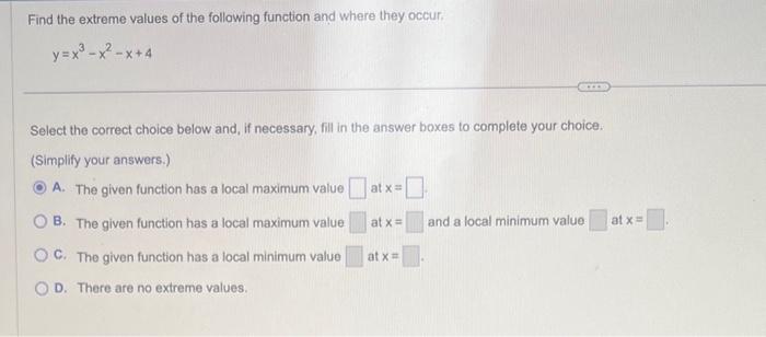 Solved Find the extreme values of the following function and | Chegg.com