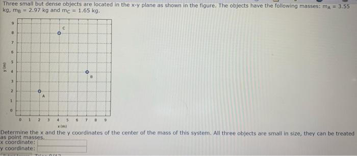 Solved Three small but dense objects are located in the xy | Chegg.com