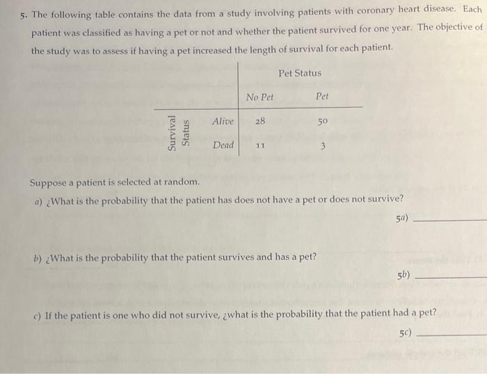 Solved 5. The following table contains the data from a study | Chegg.com