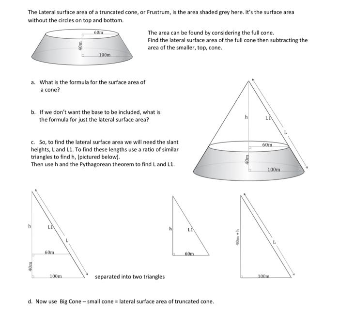 Solved The Lateral surface area of a truncated cone, or | Chegg.com