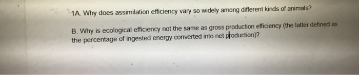 Solved 1A. Why does assimilation efficiency vary so widely | Chegg.com