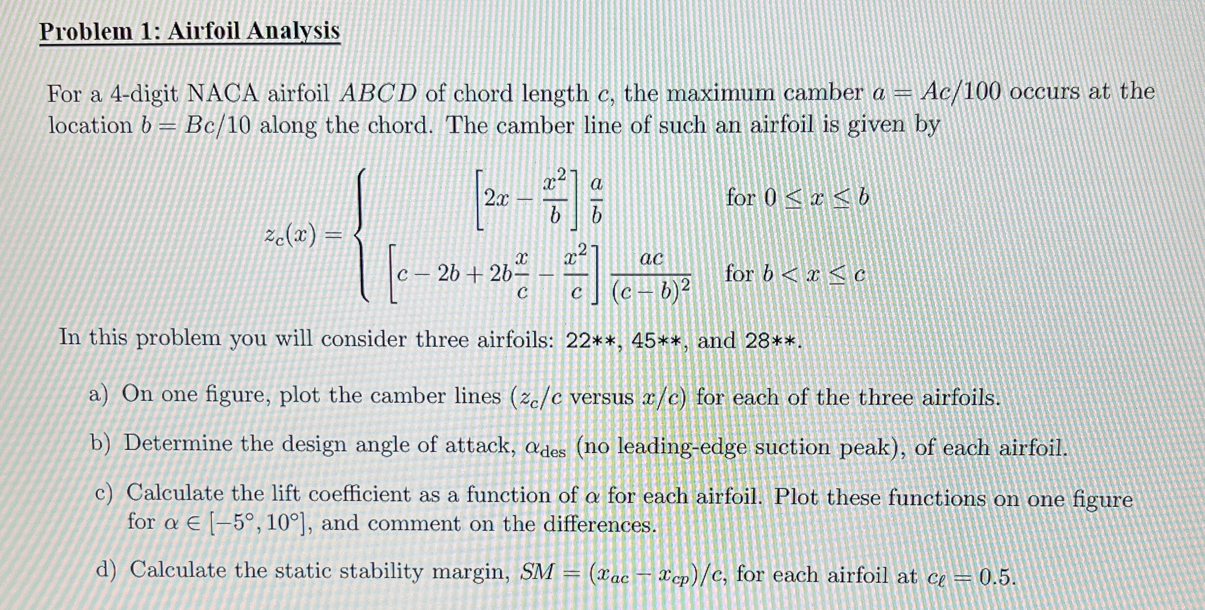 Solved Problem 1: Airfoil AnalysisFor a 4-digit NACA airfoil | Chegg.com