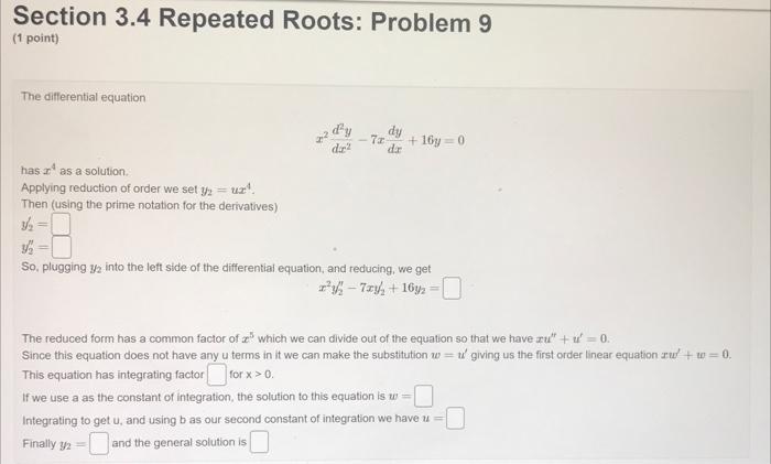 Solved Section 3.4 Repeated Roots: Problem 9 (1 point) The | Chegg.com