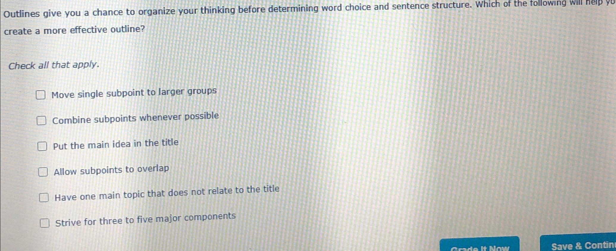 Solved Outlines give you a chance to organize your thinking | Chegg.com