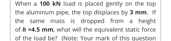 Solved When a 100 kN load is placed gently on the top the | Chegg.com